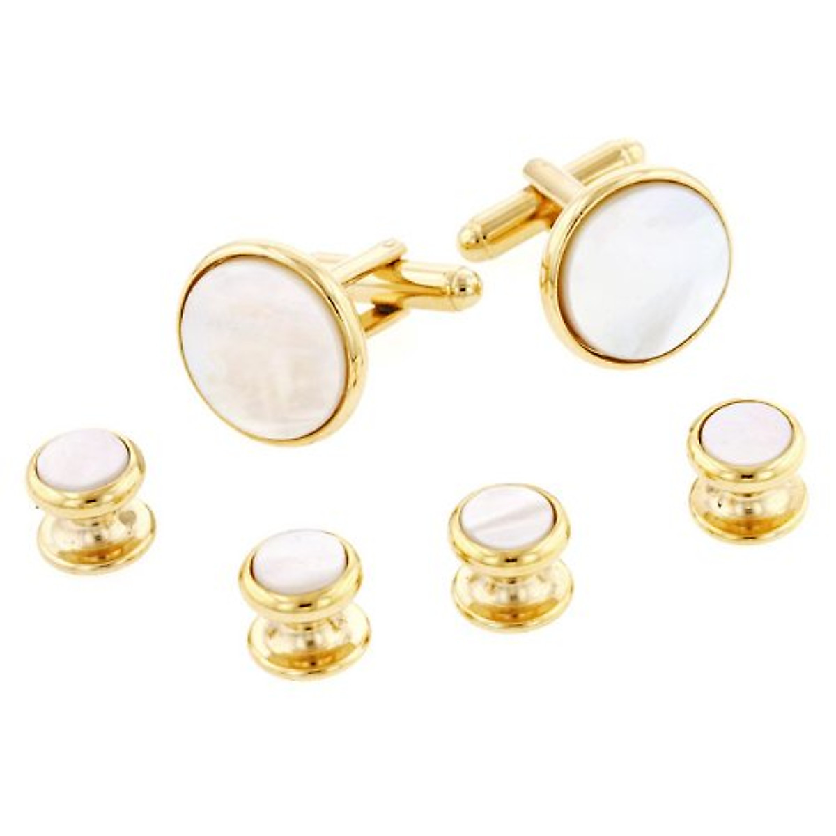 JJ Weston Mother of Pearl Tuxedo Cufflinks and Shirt Studs. Made in the USA.