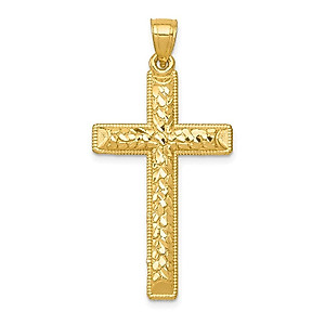 Diamond2Deal Gift for Mothers Day 14K Yellow Gold Diamond-Cut Latin Religious Crucifix Cross Pendant Fine Jewelry for Women