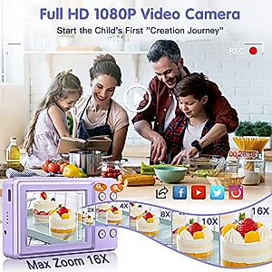 Newest Digital Camera, 1080P Digital Camera for Kids with 32GB Card Anti-Shake, Portable Point and Shoot Camera Fill Flash 16X Zoom, Small Camera