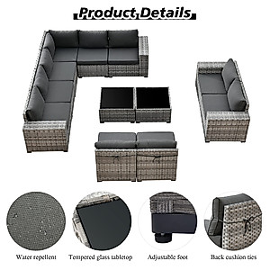 HOOOWOOO 12 Piece Modular Patio Outdoor Sectional Furniture Sofa Set,Wicker Conversation Set,Out Door Couch Set with Wide Arm for Outside All Weather(Black)