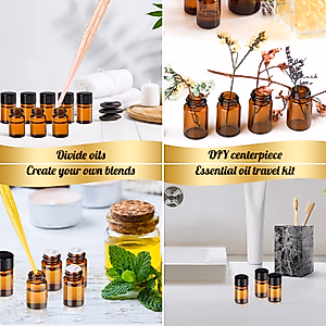 Teenitor 100Packs Essential Oil Bottles, Amber Glass Bottle, Essential Oil Bottle 2Ml Bottles, Small Oil Vial Sample Bottles 2Ml, Essential Oil Bottles Anointing Oil Bottles 0.068OZ