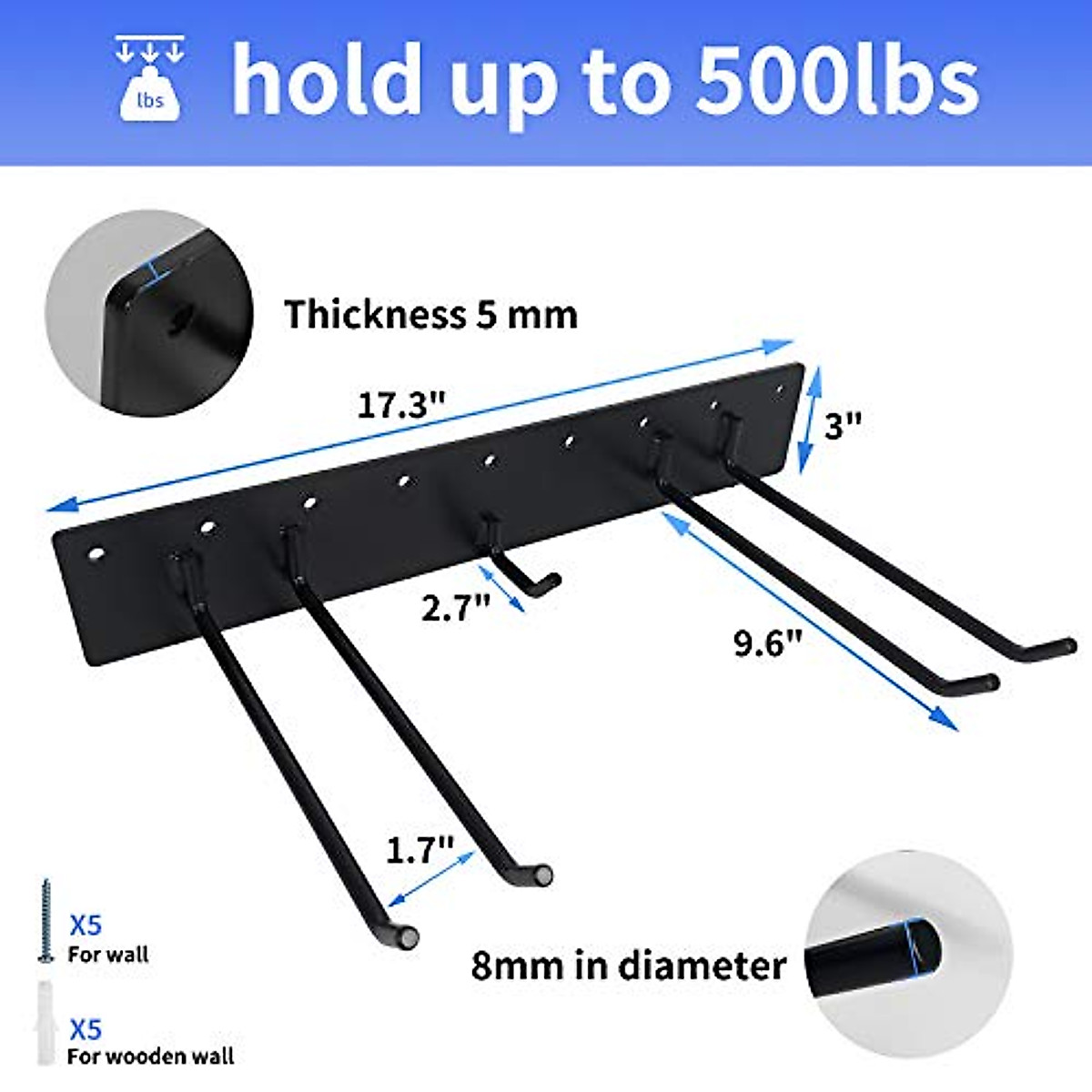 2 Pack Tool Storage Rack Heavy-Duty Metal Garage Wall Mount Organizer Holds Up to Max 200 lbs…