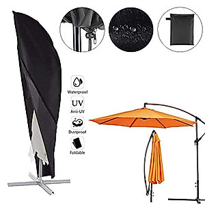 Lpraer Patio Umbrella Cover 210D Oxford Fabric Umbrella Cover Outdoor Waterproof Offset Parasol Cover Banana Style with Zipper for 7ft to 11ft Garden Outdoor Umbrellas, 265cm