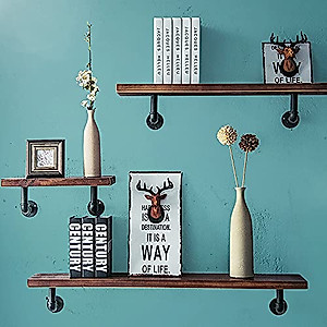 Industrial Pipe Shelf Brackets for 8 10 12 14 inches Board, Iron L Pipe Floating Shelf Bracket Heavy Duty Metal Shelving Brackets for Shelves- 6 Pack Black
