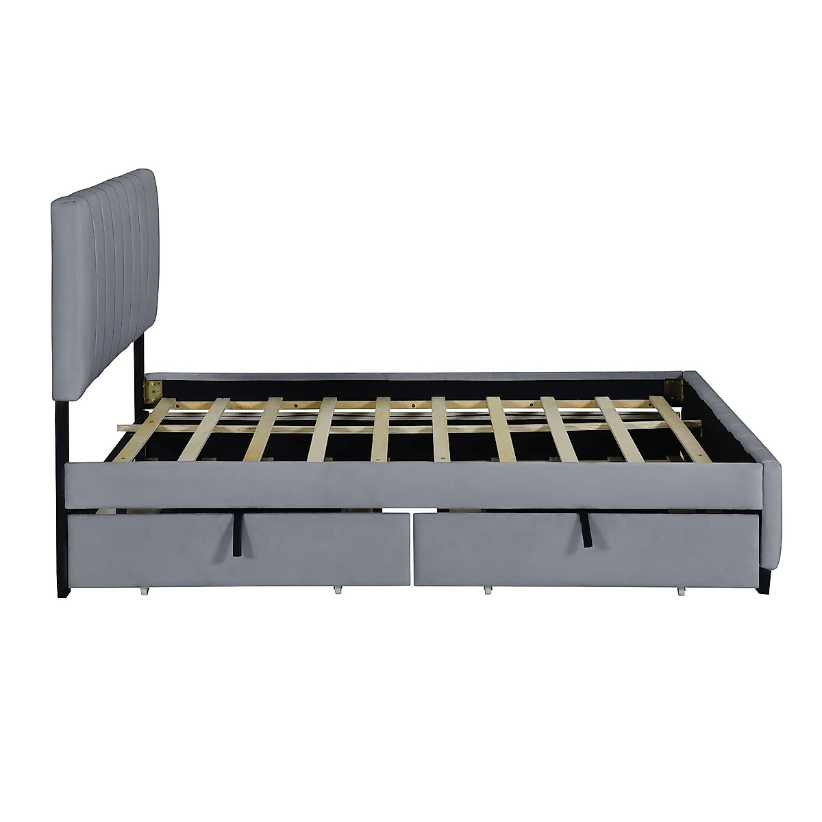 Harper & Bright Designs Queen Size Upholstered Bed with 1 Twin XL Trundle and 2 Storage Drawers, Velvet Platform Bed Wood Frame, No Box Spring Needed (Gray)