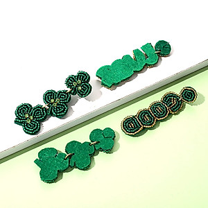 4Pairs St. Patrick's Day Earrings Beaded Lucky Leaf Earring for Women (Style D)