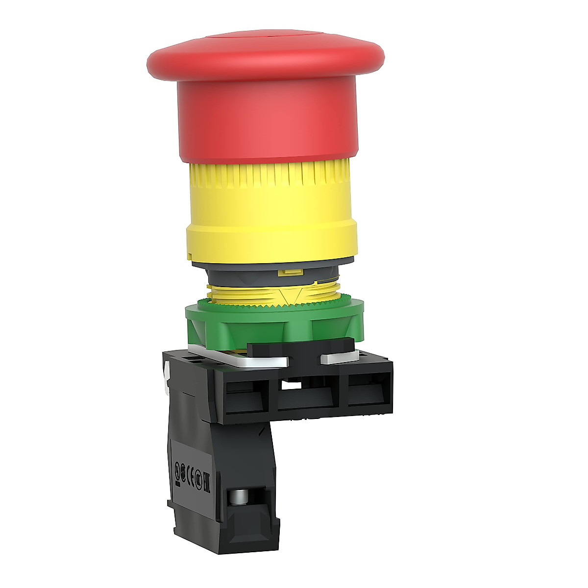Schneider Electric XB5AT842 Emergency Stop Push Button Switch for Industrial Machinery, Plastic Bezel, Fits 22mm Diameter Cutouts, Trigger Latching Push-Pull, 1NC, 40mm Red Mushroom