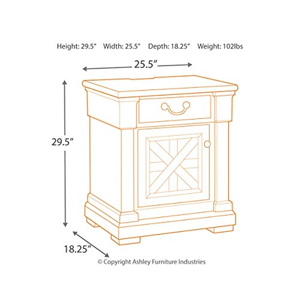 Signature Design by Ashley Bolanburg Farmhouse 1 Drawer Nightstand with Outlets & USB Charging Ports, Antique White