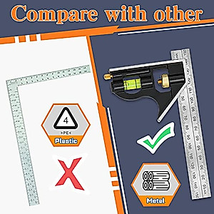 Sirius&Co 6" Combination Square of Metric and Imperial Measurements Stainless Steel Angle Ruler