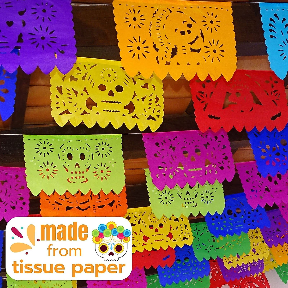 Dia de Los Muertos Papel Picado, Day of The Dead Banners, Dia de Los Muertos Altar 5 Pack|Tissue Paper