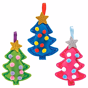 Baker Ross AW993 Christmas Tree Ornament Sewing Kits - Pack Of 3, Festive Arts And Crafts, Christmas Craft Kits for Kids