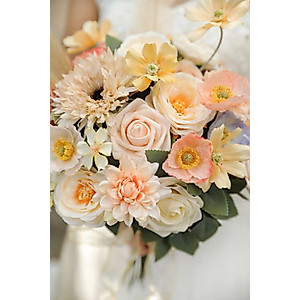 rongflower Champagne Artificial Flowers Combo Box Set Fake Flowers with Stems for DIY Wedding Bridesmaid Bridal Bouquets Centerpieces Party Home Decoration