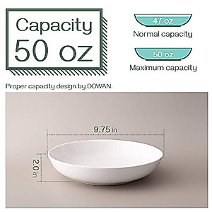 DOWAN 9.75" Large Pasta Bowls, Ceramic Salad Bowls 50 Ounce, Shallow Pasta Bowls Set of 4, Serving Bowls and Plates Set, Microwave and Dishwasher Safe, White