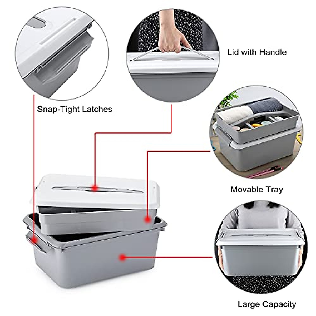 JUXYES Latchmate Stack Carry Storage Box with Divided Tray, Large Art Craft Supply Stackable Storage Container Bin with Handle Lid Latching Storage Container for School & Office Supplies