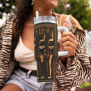 HULIBIN Ancient Egyptian Hieroglyph Print Double Deck Stainless Steel Travel Coffee Cup With Lid 40 Oz Ice Bully Cup