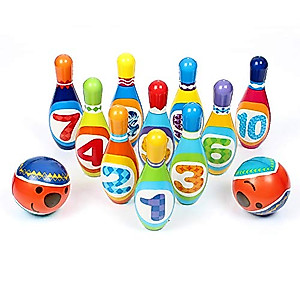 STJOYOPY Kids Bowling Set Toddler Indoor Active Play Game Educational Toys 10 Soft Foam Pins & 2 Balls Developmental Toys Sport Gift for Boys Girls Age 3+