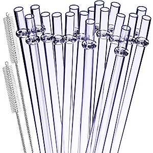 AIZIXIN Clear Reusable Hard Plastic Straws for Yeti/Rtic Tumblers, Tall Cups and Mason Jars, 9inch, Pack of 18,Unbreakable Drinking Straw with 2 Cleaning Brush