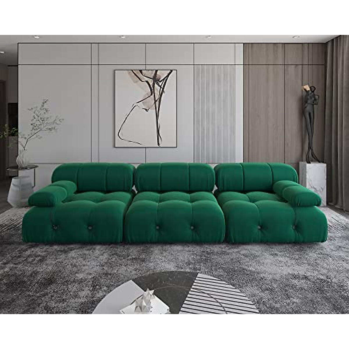 JACH 104" Convertible Modular Sectional Sofa, Minimalist Mid-Century Velvet Sofas Couches, Luxury Modern 3-Seat Wide Couch Sectional for Living Room Bedroom Office Apartment (Green)