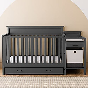 Storkcraft Arizona 4-in-1 Convertible Crib and Changer (Gray) – Crib and Changing Table Combo with Drawer, Converts to Toddler Bed, Daybed and Full-Size Bed, Storage Drawer