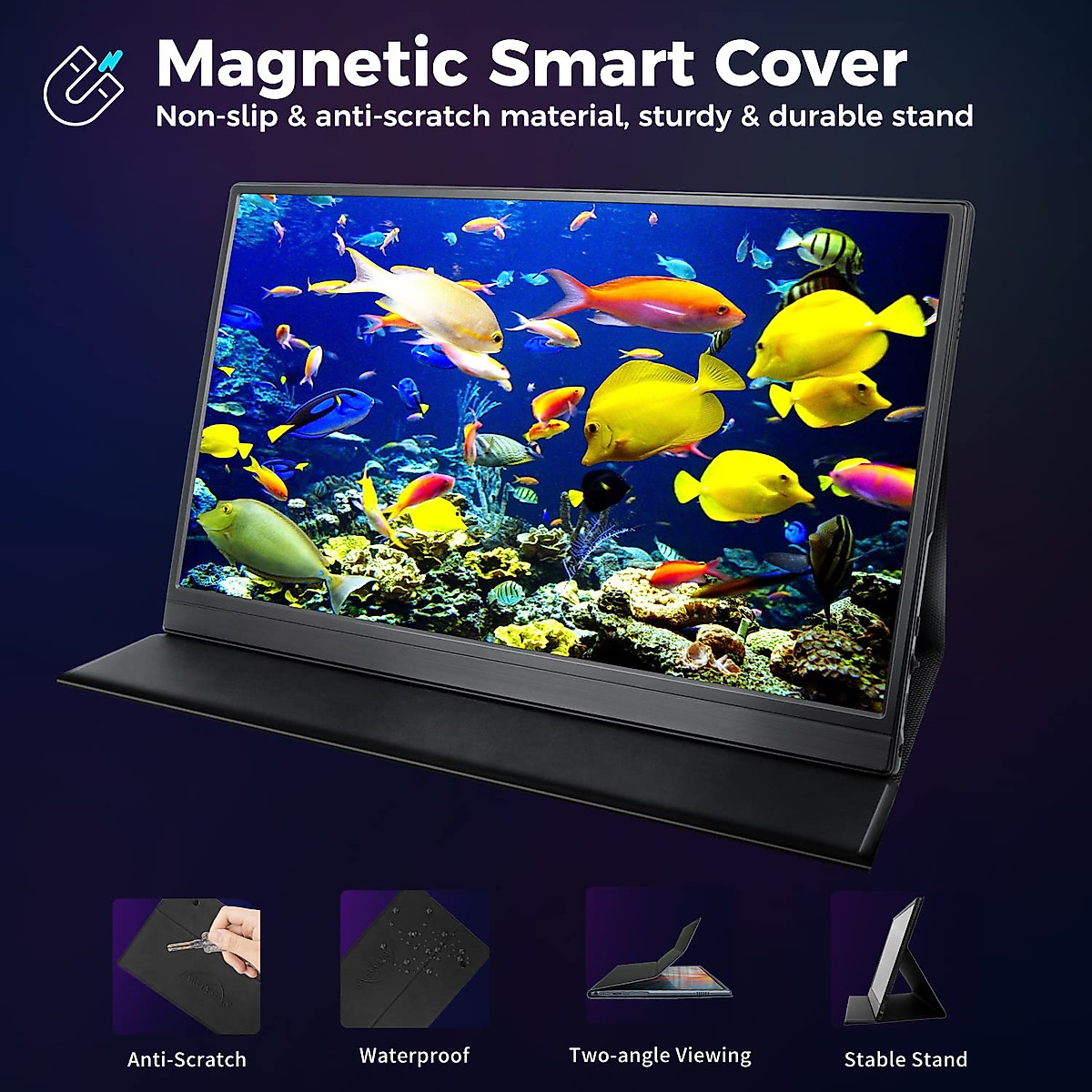 HAMTYSAN Portable Monitor, 15.6'' FHD 1080P Portable Laptop Monitor USB C HDMI Second External Monitor for Laptop, Desktop, Tablet, Phones, PS4/5, Xbox, Switch, Dual Speaker with Protective Case