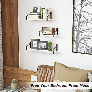 Love-KANKEI Floating Shelves for Wall Set of 3, Rustic Wood Wall Shelves for Bedroom, Living Room, Bathroom, Kitchen, Office Storage White Brown