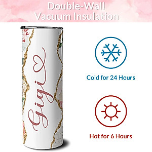 owbgsdh 20 oz Gigi Skinny Tumblers with Lid and Straw, Gigi Stainless Steel Vacuum Insulated Travel Coffee Mug Cup Water Bottle, Gigi Birthday Gifts for Grandmother