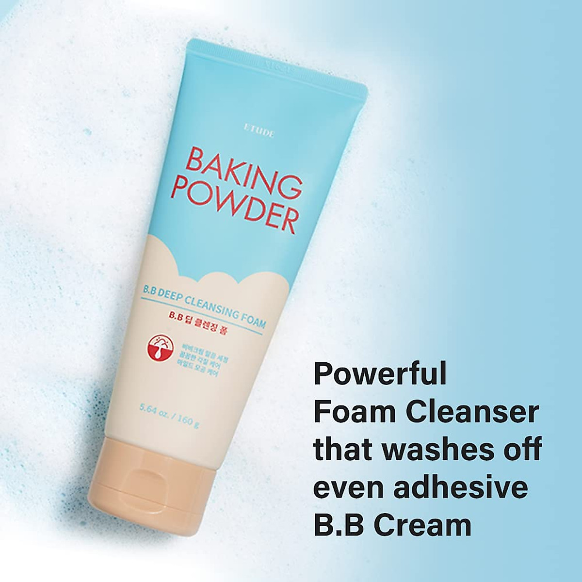 ETUDE Baking Powder B.B Deep Cleansing Foam, 5.4 fl.oz.(160ml) (21AD) | Perfect Cleansing and Peeling, Removes Pore Waste and Dead Skin Cells, Korean Skin Care, Kbeauty, Perfect for Gift
