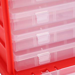 EVTSCAN Portable 4 Layer Fishing Tackle Box with Handle, ABS Impact Resistant Case, 4 Utility Boxes for Outdoor Fishing Storage Bait and Tackle Organizer, Red