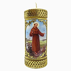 Hand Crafted Saint Francis of Assisi Catholic Prayer Candle, Unscented Decorative Candles for Devotional, Religious Gifts for Christian Men and Women, 4.75 Inches