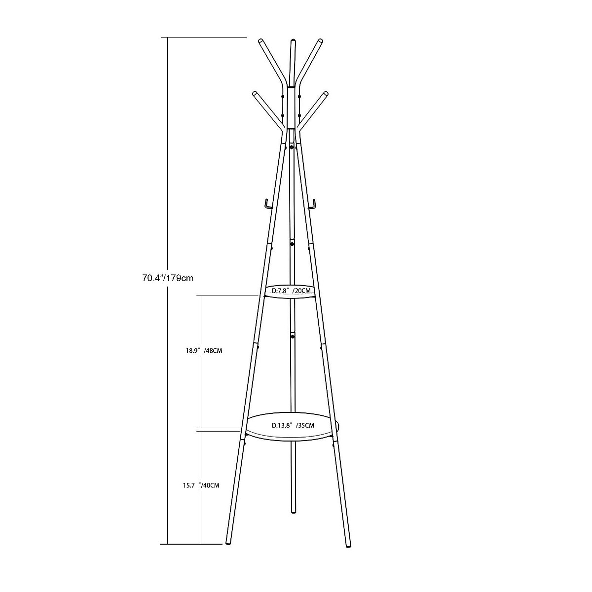 Kiimeey Coat Rack Industrail Metal Freestanding Corner Coat Stand With 2 Shelf