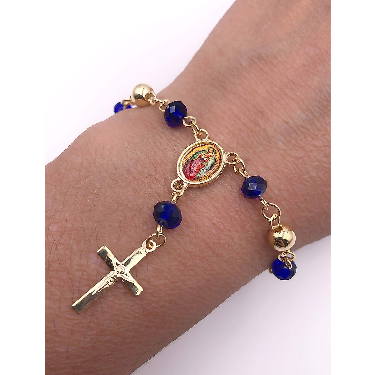 Small Rosary Bracelet Virgen de Guadalupe and Crucifix Pendant