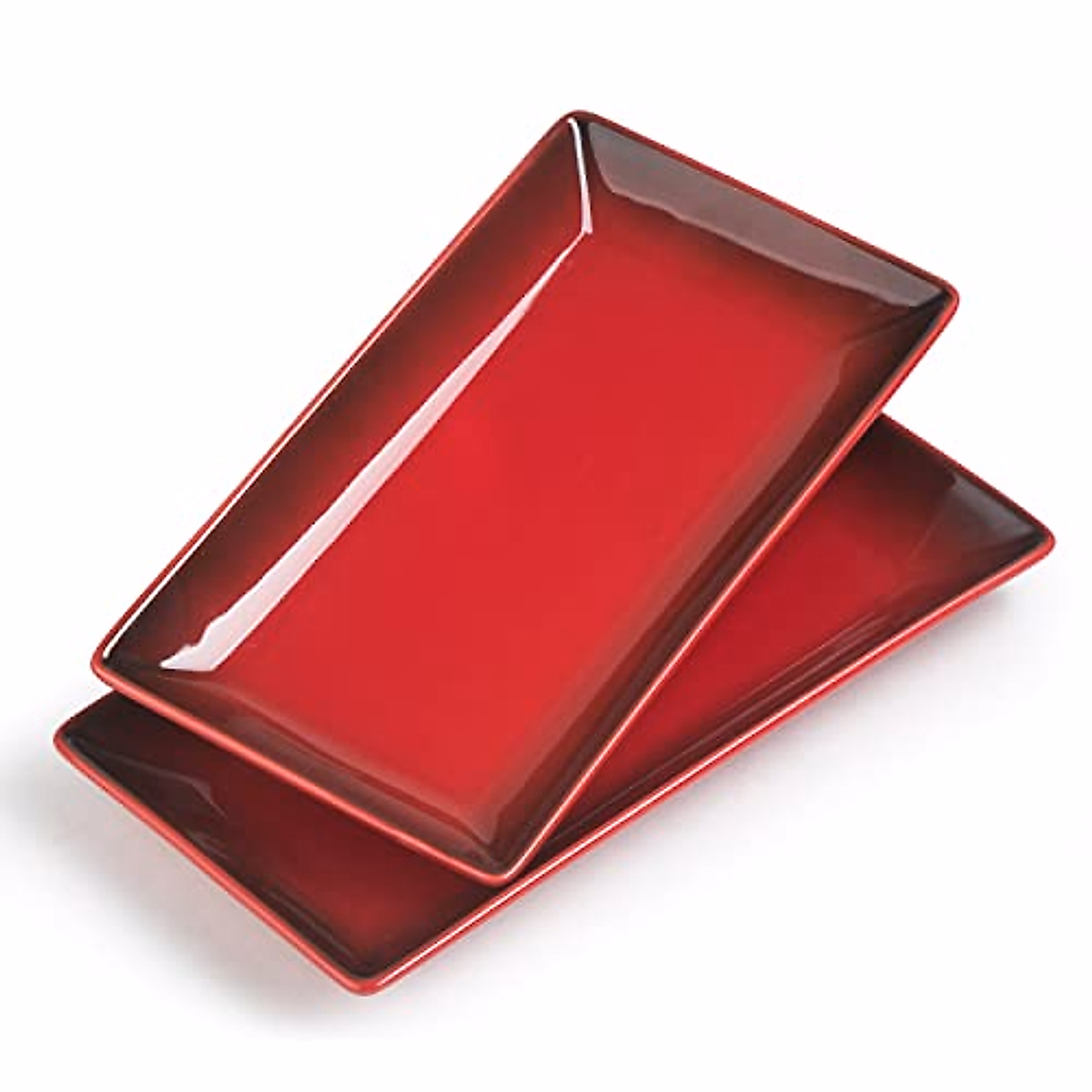 Gomakren Serving Platters Trays for Parties, Christmas Serving Dishes and Platters Porcelain Rectangle Plates Set of 2, 10 In Food Serving Tray, Microwave Dishwasher Safe Burgundy Red Christmas Gifts