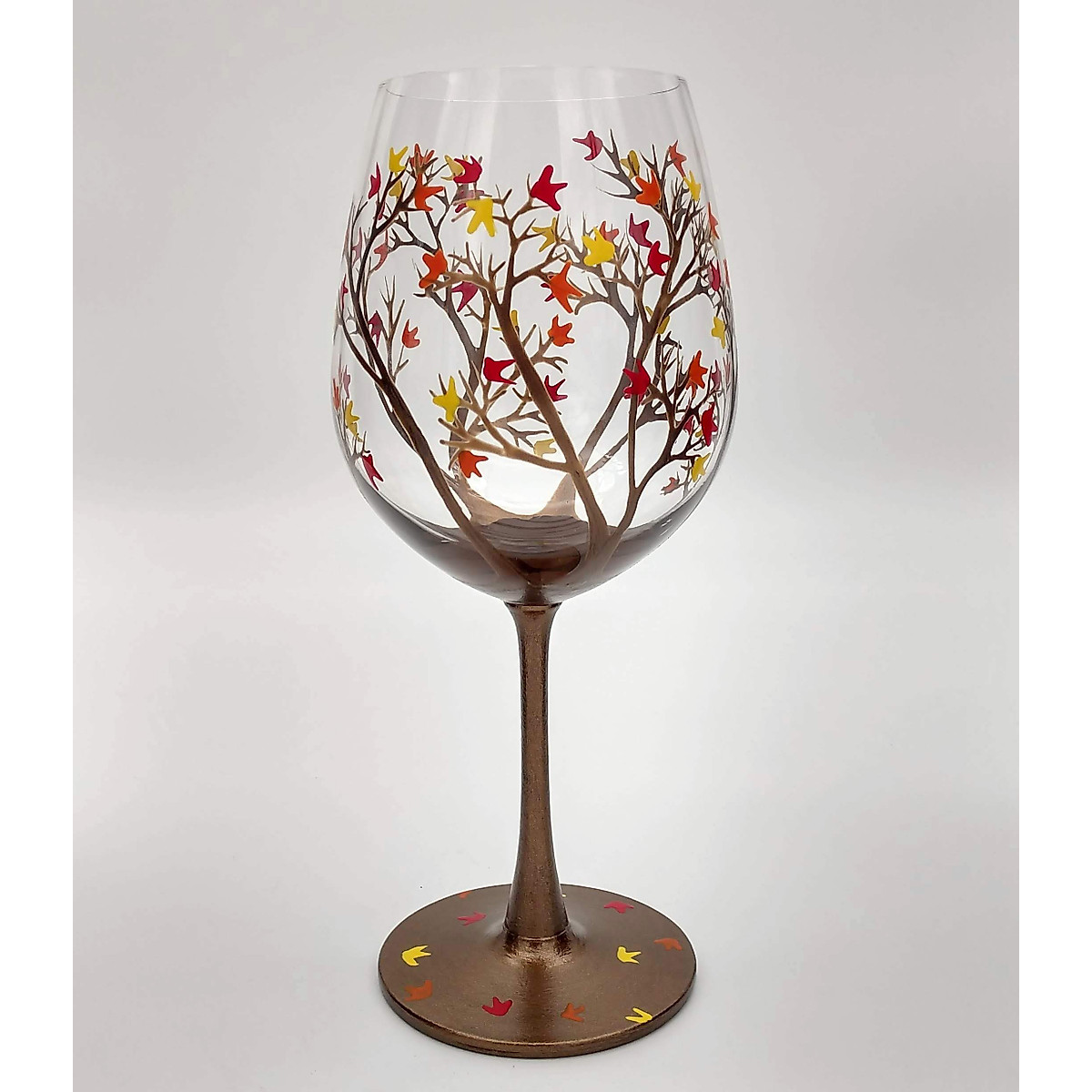 Autumn Tree Wine Glass - Fall Colors - Leaves of Red, Yellow, Orange - Hand Painted - Fall Leaf - 20 ounce