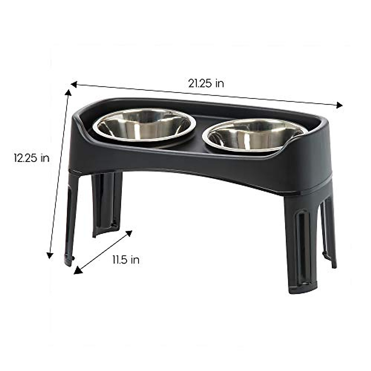 IRIS USA Large Elevated Pet Feeder with Attachable Legs and 2 Stainless Steel Bowls, For Small to Large Dogs Cats with 2 Quart Bowls and 12"H Legs Raised Pet Feeding Station, Black