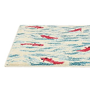 Unique Loom Positano Collection Coastal Modern Bright Colors Fish Beige Runner Rug (3' x 10')
