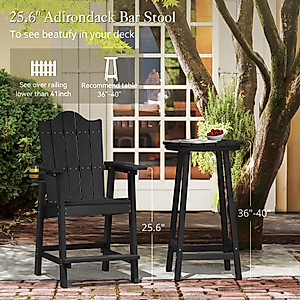 LUE BONA Tall Adirondack Chairs Set of 2 with Removable Table, HDPS Poly Balcony Chair with Cup Holder, All-Weather Adirondack Chair Bar stools, Outdoor Adirondack Barstools for Deck, Patio