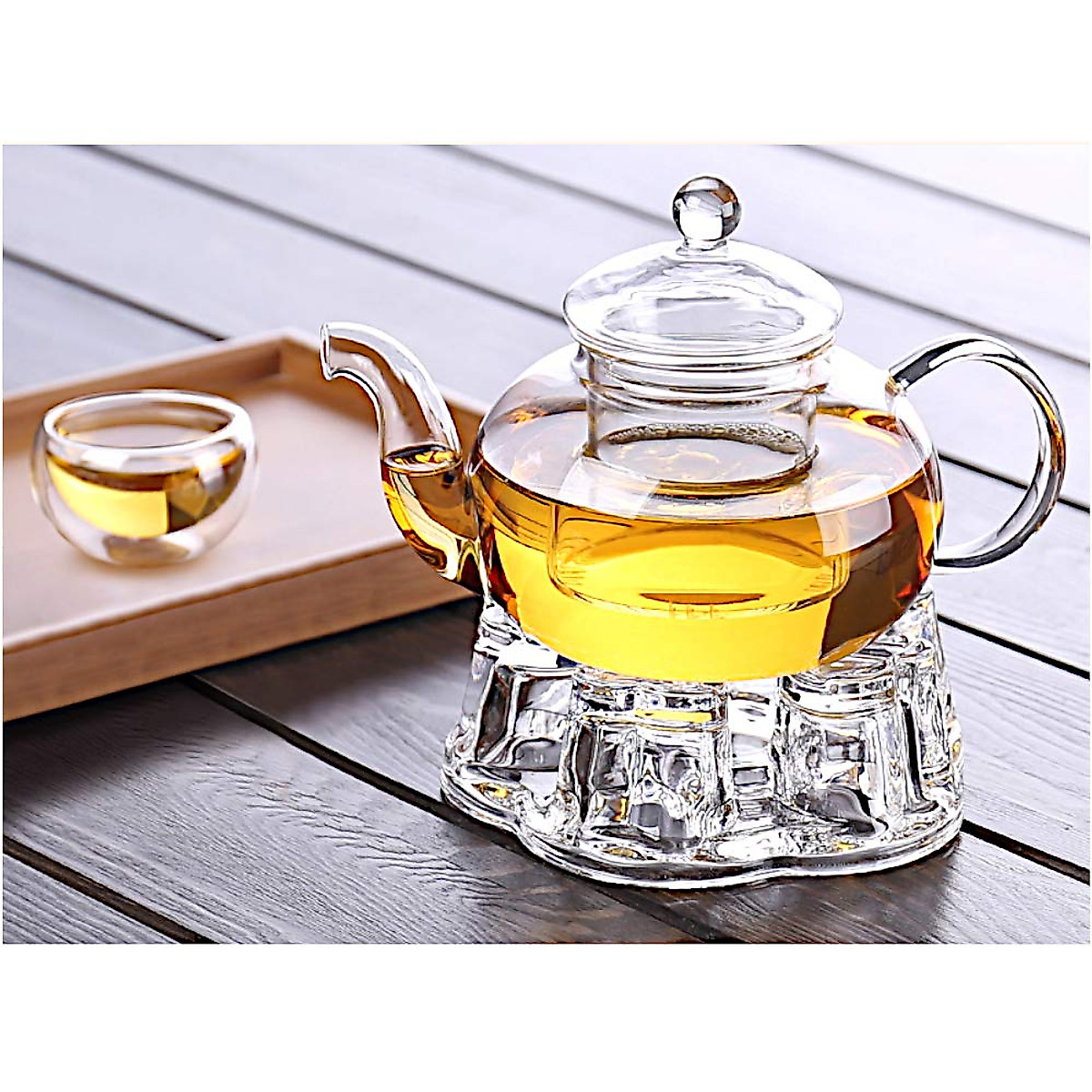 Sun's Tea Universal Solid Crystal Glass Teapot Warmer | Tea Warmer | Teapot Heating Base | Tealight Warmer- Candle Never Flames Out