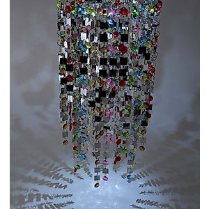 Wind & Weather Concentric Rings Silver and Multi-Colored Mirrored Outdoor Chandelier with Solar Lights Powered by Discreet Solar Panel in Top with Hanging Chain Included, 8½" Dia. x 29" H, Chain 9¼"L