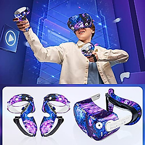 Silicone Cover Accessories Compatible with Oculus Quest 2丨Headset Silicone Face Cover丨Shell Cover丨Touch Controller Grip Cover丨Protective Lens Cover丨Disposable Eye Cover (Starry Purple)