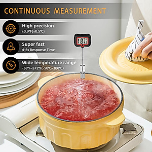 BOMATA 8" Long Probe Candy Thermometer with Pot Clip, Rotating Display, High Accuracy Instant Read Digital Thermometer for Candles, Liquids, Cooking, Grilling and More… Black