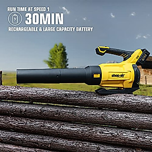 SHOP·AIR 20V Cordless Leaf Blower, 450CFM/110MPH Brushless Blower with Variable Speed, Lightweight for Lawn Care Snow Blowing Yard Cleaning, 4.0Ah Battery (Quick Charger Included)