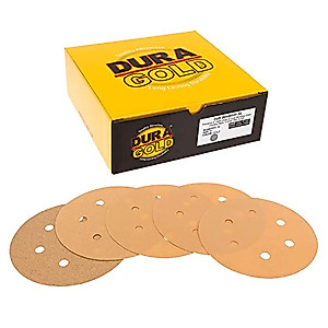 Dura-Gold Premium 80, 120, 220, 320, 400 Grit 6" Gold Sandpaper Discs, 6 Hole Pattern Dustless, 10 Each, 50 Total - Hook & Loop Backing for DA Sander, Sanding Automotive Paint, Woodworking Wood, Metal