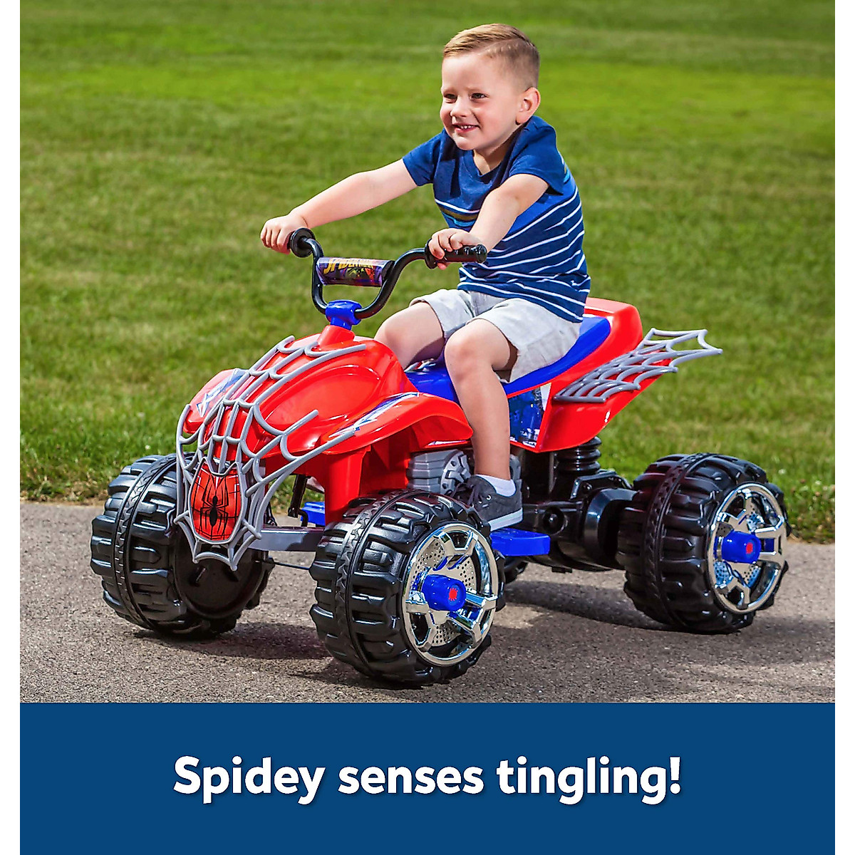Kid Trax Marvel Spiderman Toddler ATV Ride On Toy, 12 Volt Battery, 3-7 Years, Max Rider Weight 88 lbs, Spider-Man Blue