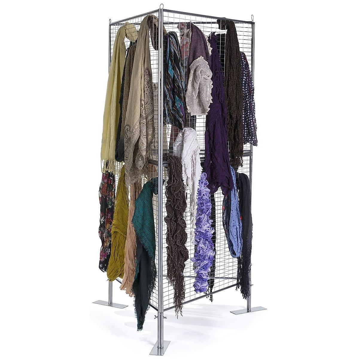 Displays2go Gridwall Art Panels, Iron Mesh Build, Double-Tiered Design – Silver Finish (AD3PNLT)