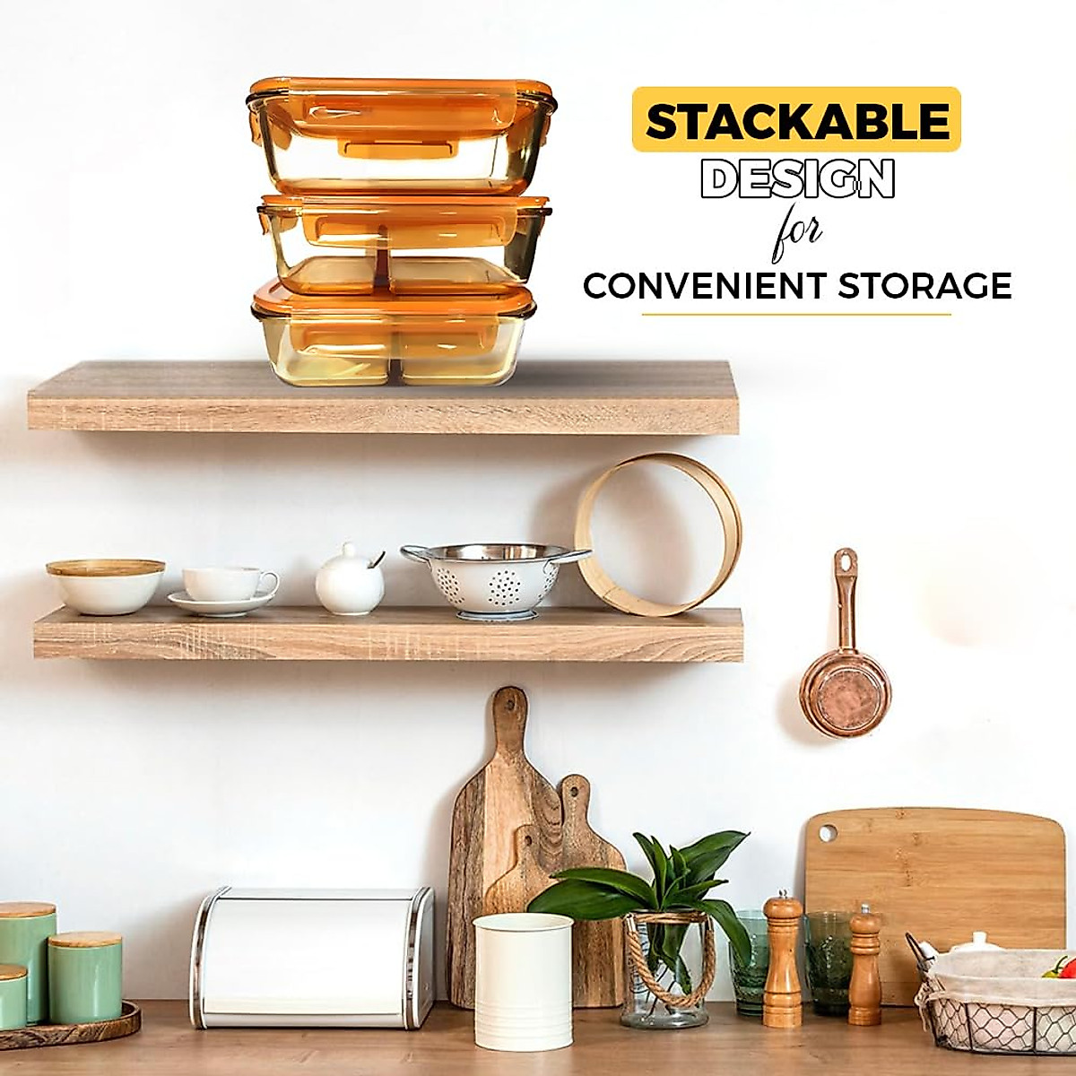 Glass Meal Prep Containers - 1, 2 & 3 Compartment (3 Pack, 36 oz), Reusable Glass Food Storage Containers with Lids, Bento Box Glass for Meal Prep