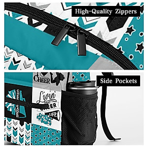 Urcustom Custom Kid Backpack, Teal I Love Cheer Cheerleader Personalized School Bookbag with Your Own Name, Customization Casual Bookbags for Student Girls Boys
