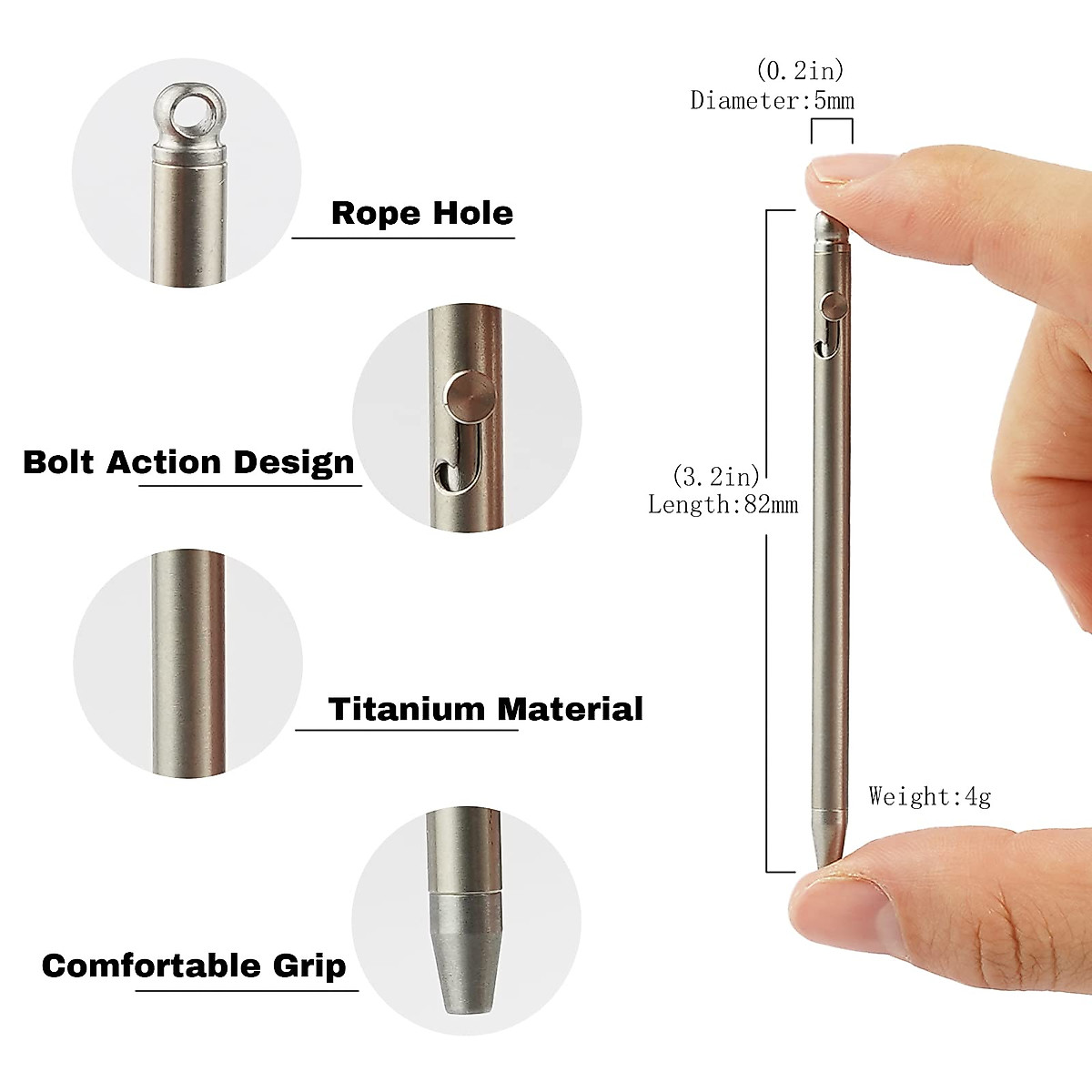 YEEMO Mini Pen,Non-Toxic Titanium EDC Pen with Keychain, Compact and Stylish Small Pen(Only 82mm in Length and Comes with 2 Refill Cartridges)