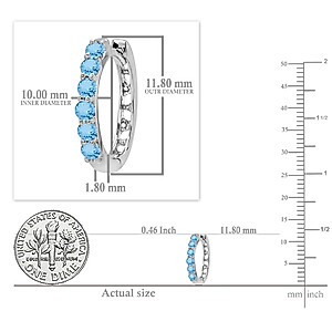 Dazzlingrock Collection Round Blue Topaz Single Row Huggies Hoop Earrings for Women in 14K Solid White Gold