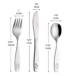 Exzact Children's Flatware Kids Silverware 9pcs/Toddler Utensils 3 x Forks, 3 x Safe Dinnerknives, 3 x Dinner Spoons - Dog Cat Bunny Engraved Design