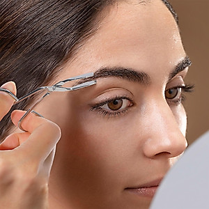 4 Pieces Curved Eyebrow Tweezer Stainless Steel Scissors Handle Tweezer Clip Facial Hair Plucker Eyebrow Remover Brow Shape Grooming Tools by NUOMI for Men and Women, Portable, Silvery